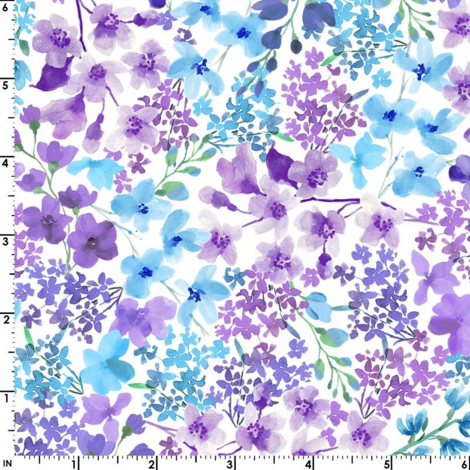 Bloom Bright - Blue Purple Flowers on White Fabric, Maywood Studio ...