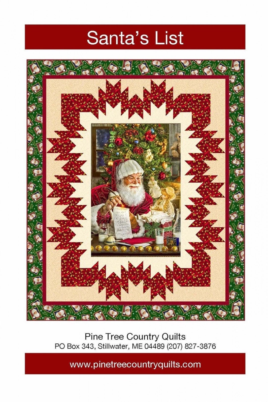 Santa's List Panel Frame Quilt Pattern, Pine Tree Country Quilts PT1698 ...