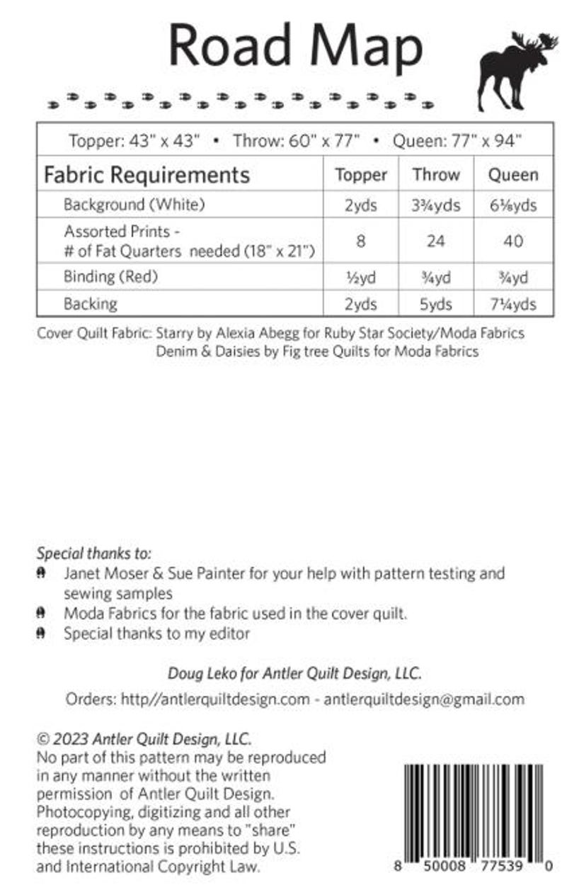 Road Map Quilt Pattern, Antler Quilt Design AQD0295, Fat Quarter FQ ...