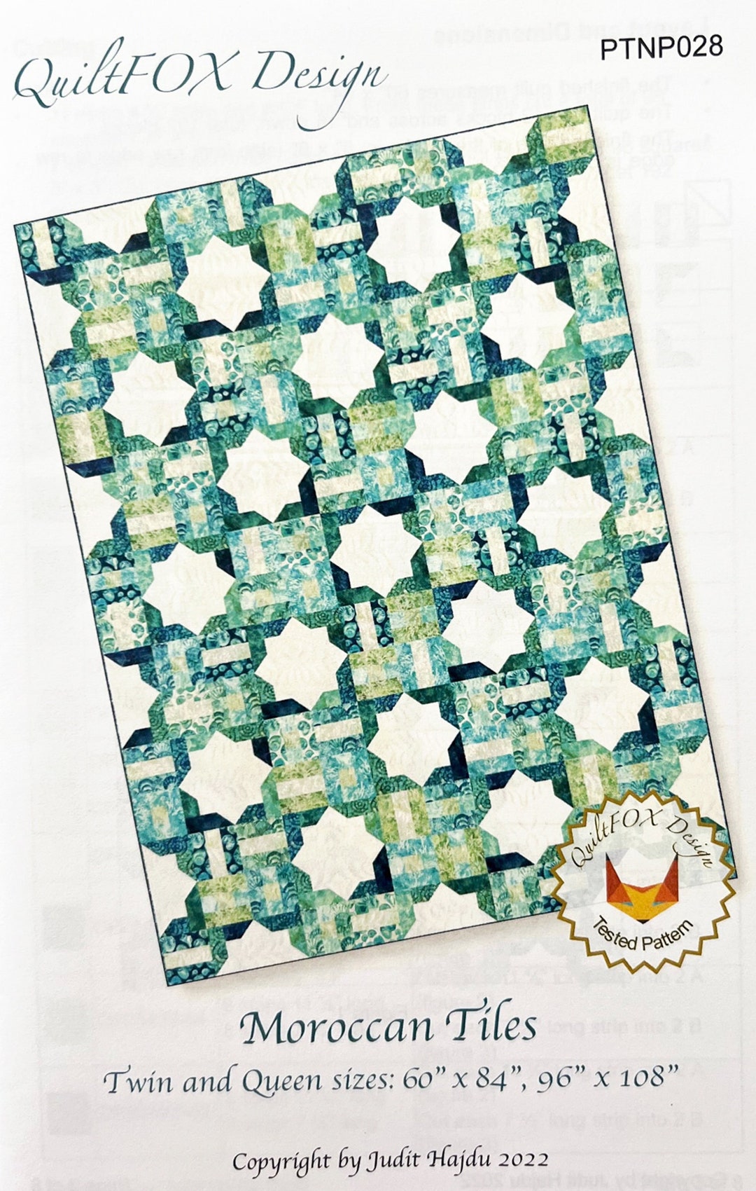 Moroccan Tiles Quilt Pattern, Quiltfox PTNP028, Jelly Roll Strip ...
