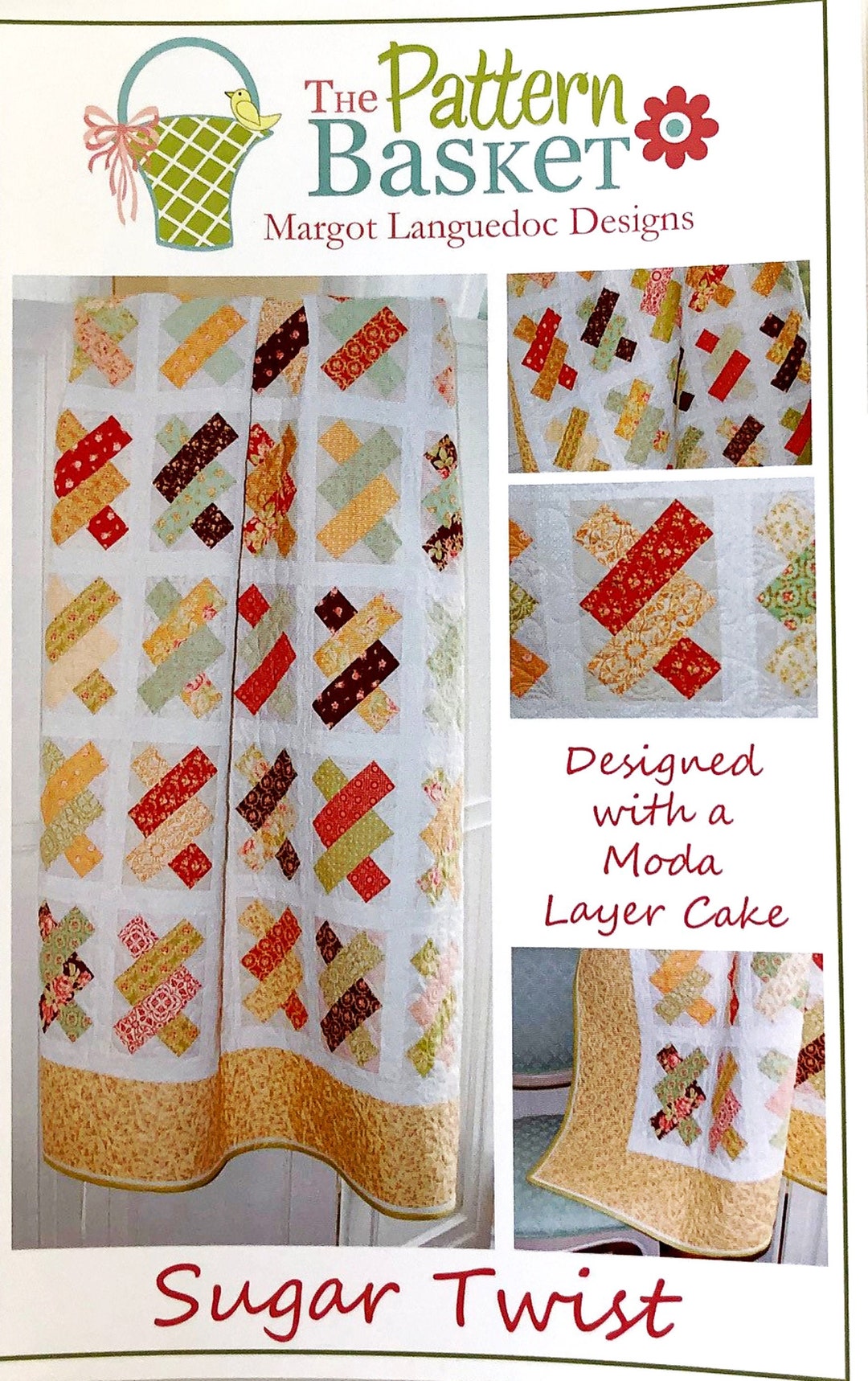 Sugar Twist Quilt Pattern, the Pattern Basket TPB0918, Layer Cake or Jelly Roll Friendly, Modern ...