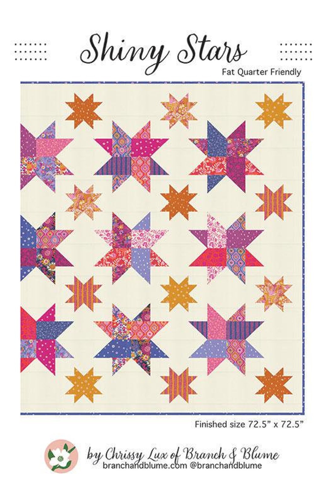 Shiny Stars Quilt Pattern, Branch and Blume BNB2402, 18 Fat Quarter FQ ...