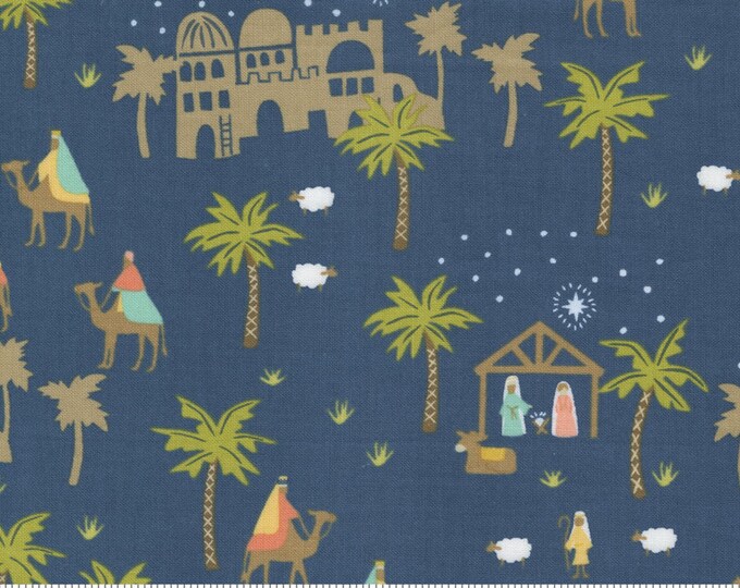 Joyful Joyful Christmas Nativity Fabric, Moda 20801 24 Navy, Xmas ...