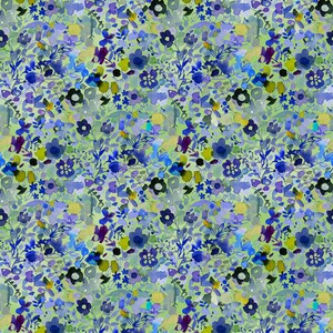 Blue Meadow 21 Piece Fat Quarter FQ Bundle, FQ0434, Blue Green Teal Watercolor Floral Cotton ...