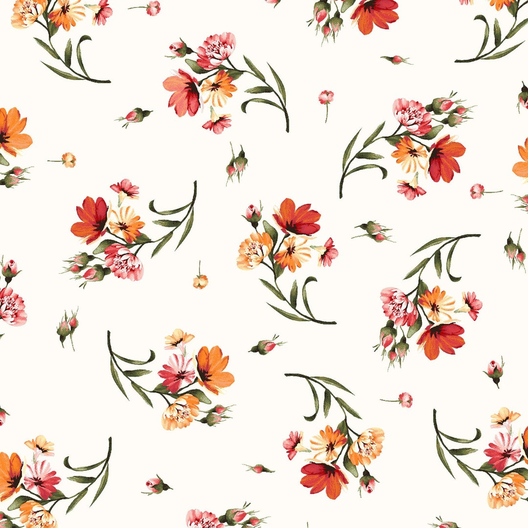 Harvest Rose Tossed Fal Flowers Cream FLANNEL Fabric, Maywood Studio ...