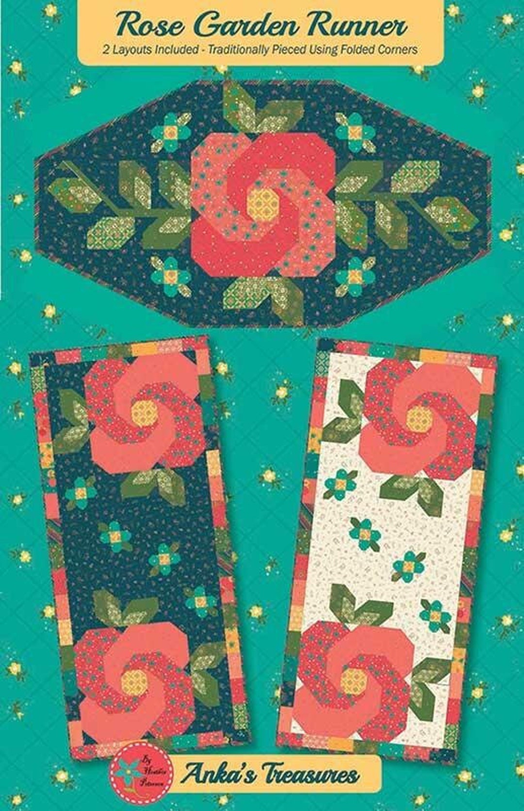 Rose Garden Runner Quilt Pattern, Anka's Treasures ANK349, Fat Eighths ...