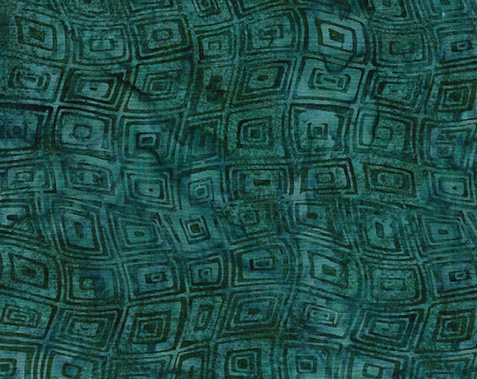 Dark Teal Abstract Squares Batik Fabric, 522106562 Island Batik ...