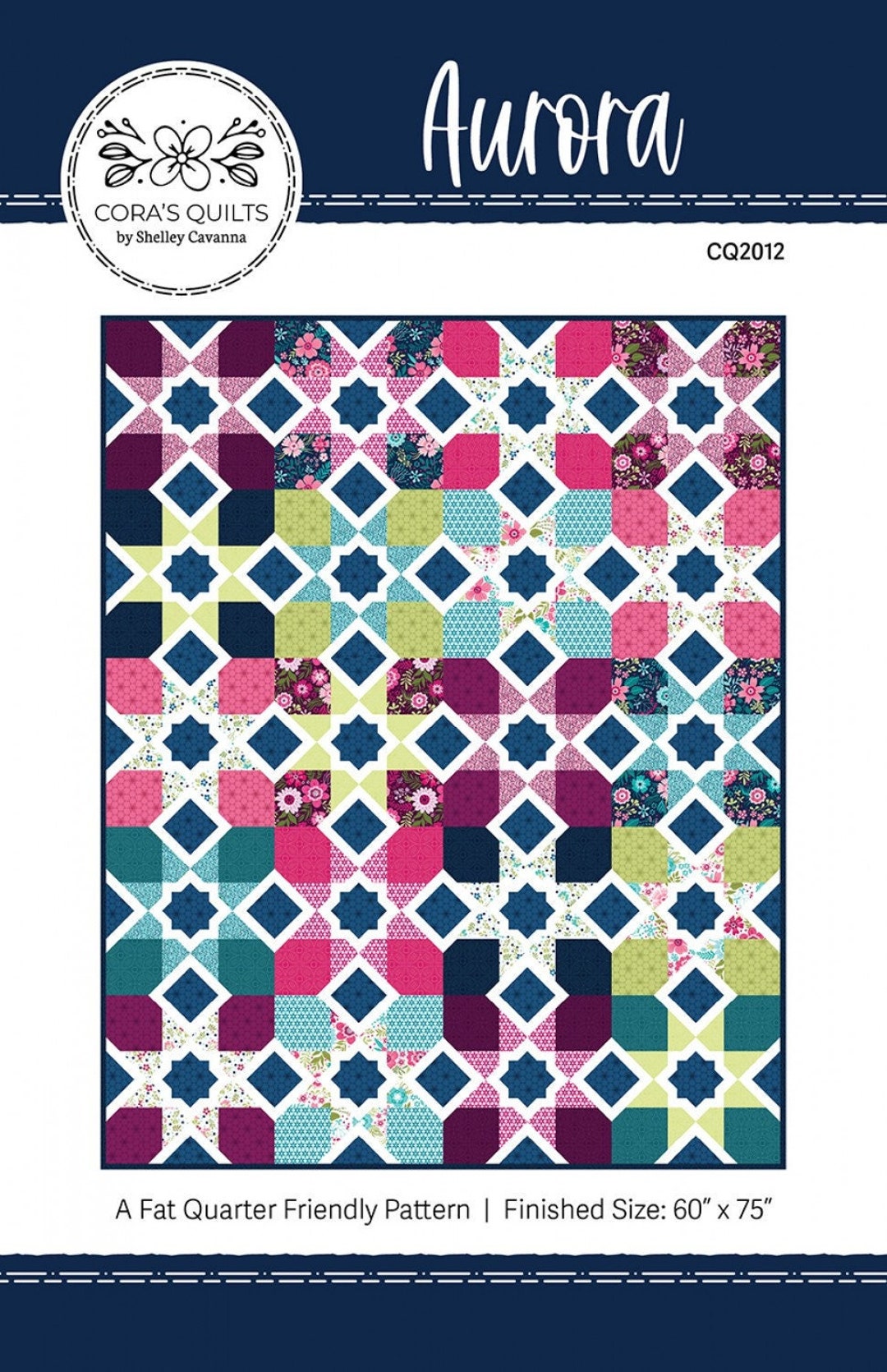 Aurora Quilt Pattern, Cora's Quilts CQ2012, Fat Quarter FQ Friendly Throw Mosaic Tiles Quilt ...