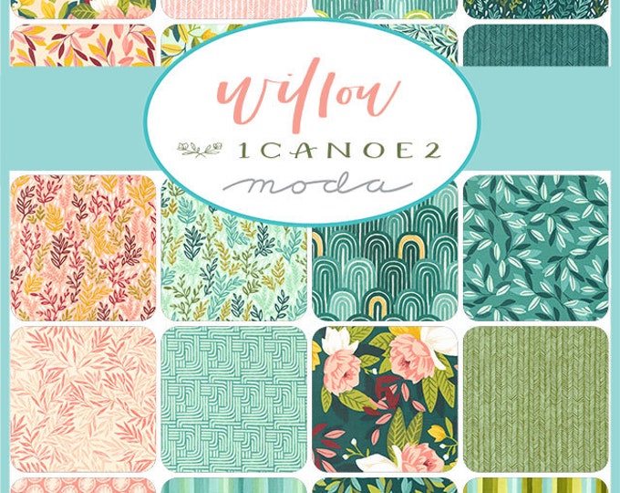 Willow Charm Pack, Moda 36060PP, 5" Inch Precut Fabric Squares, Pink Teal Green Yellow Floral ...