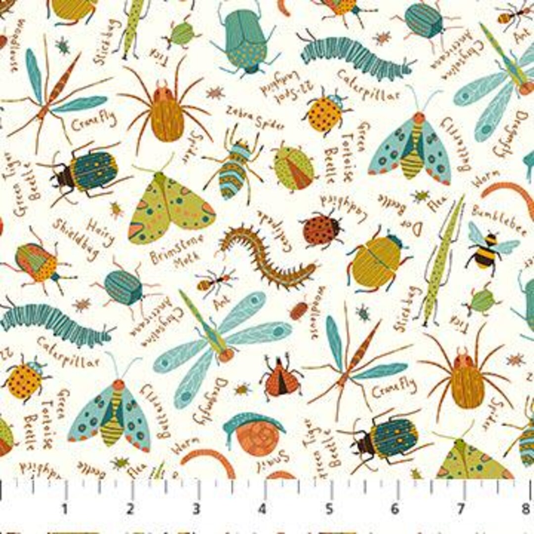 Backyard Bug Collector - Cream Multi Large Tossed Bugs Fabric ...