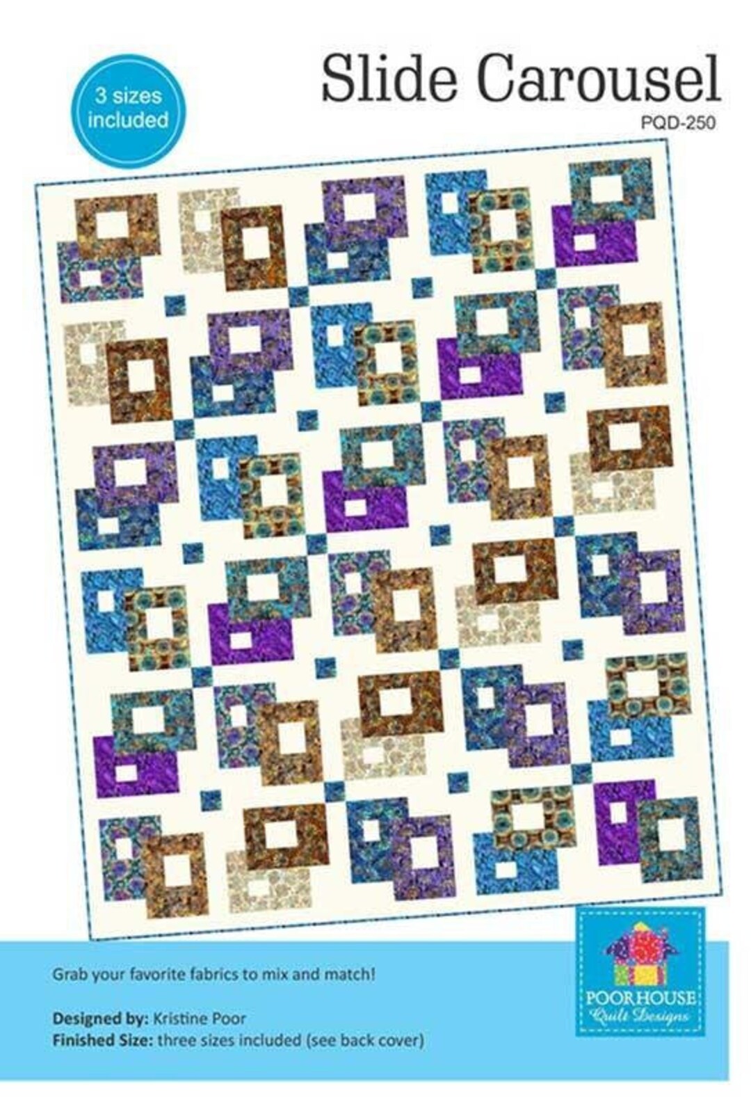 Slide Carousel Quilt Pattern, Poor House Quilt Designs PQD-250, Yardage ...
