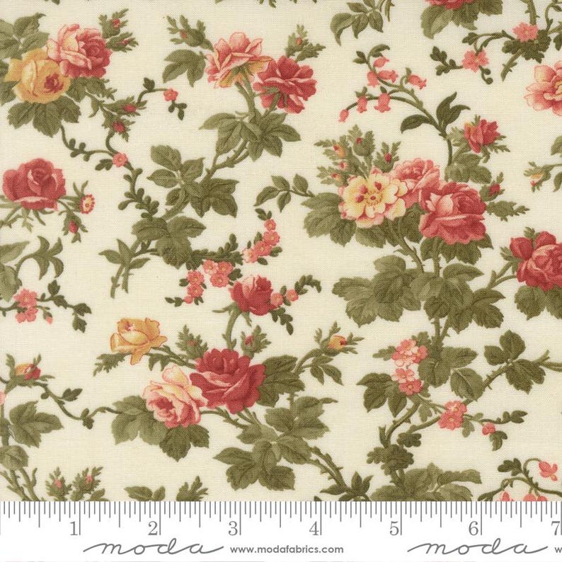 Ambiance - Pink Yellow Red Roses Floral Fabric, Moda 44413 11 Porcelain ...