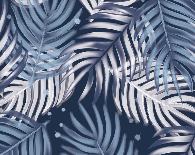 Indigo Elements Fern Leaf Fabric, 2833C-03, Blue White Leaves Quilt ...
