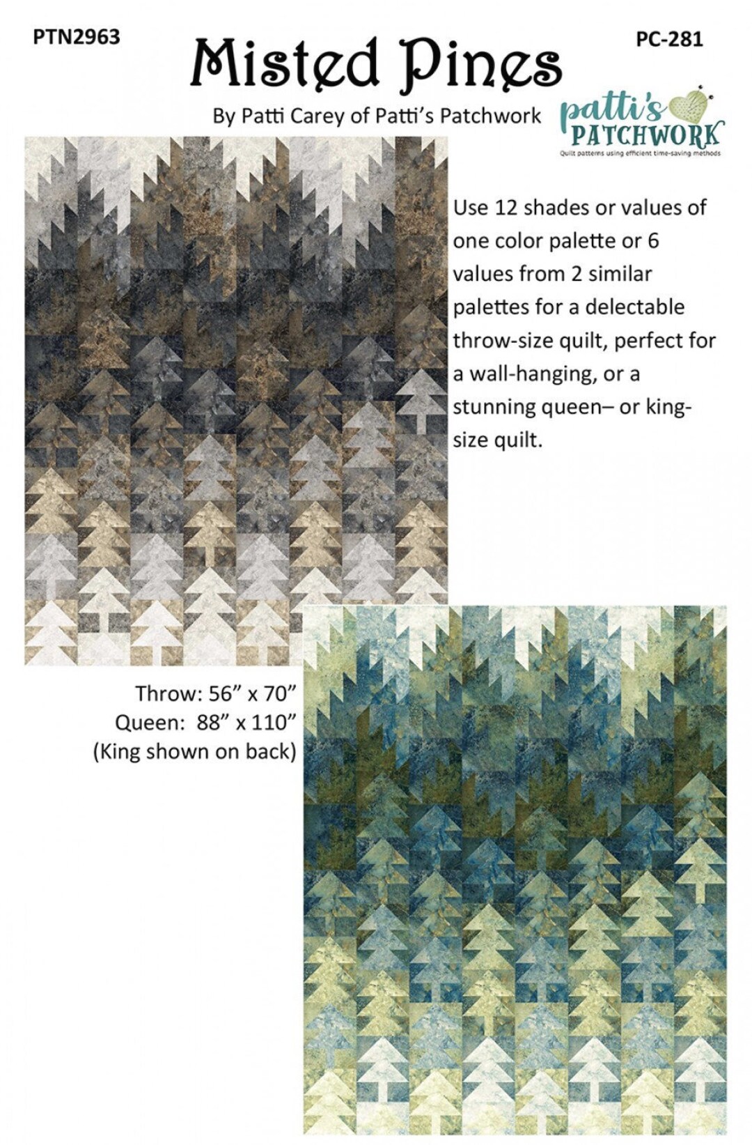 Misted Pines Quilt Pattern, Patti's Patchwork PC-281, Monochromatic ...
