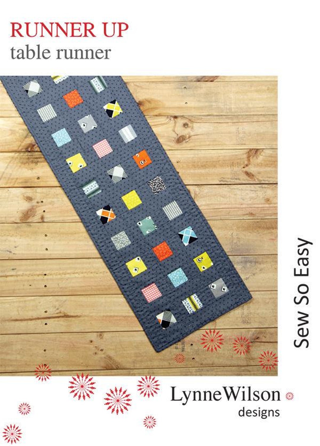 Runner up Quilt Pattern, Lynne Wilson Designs LWD204, 2.5" Precut Square Scrap Friendly Table ...