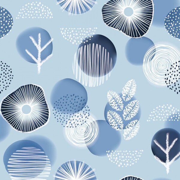 White With Blue Circles Fabric - Etsy