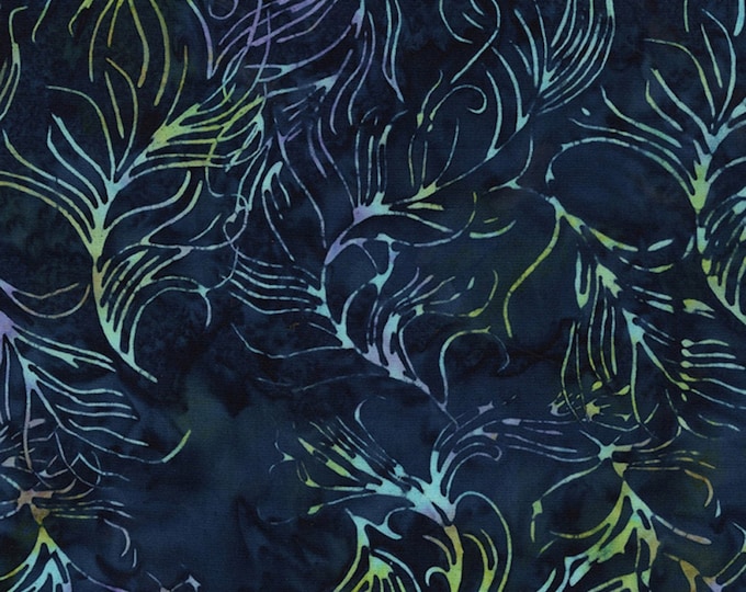 Navy Blue Green Feathers Batik Fabric, Tonga-b1056 Malachite, Twilight ...