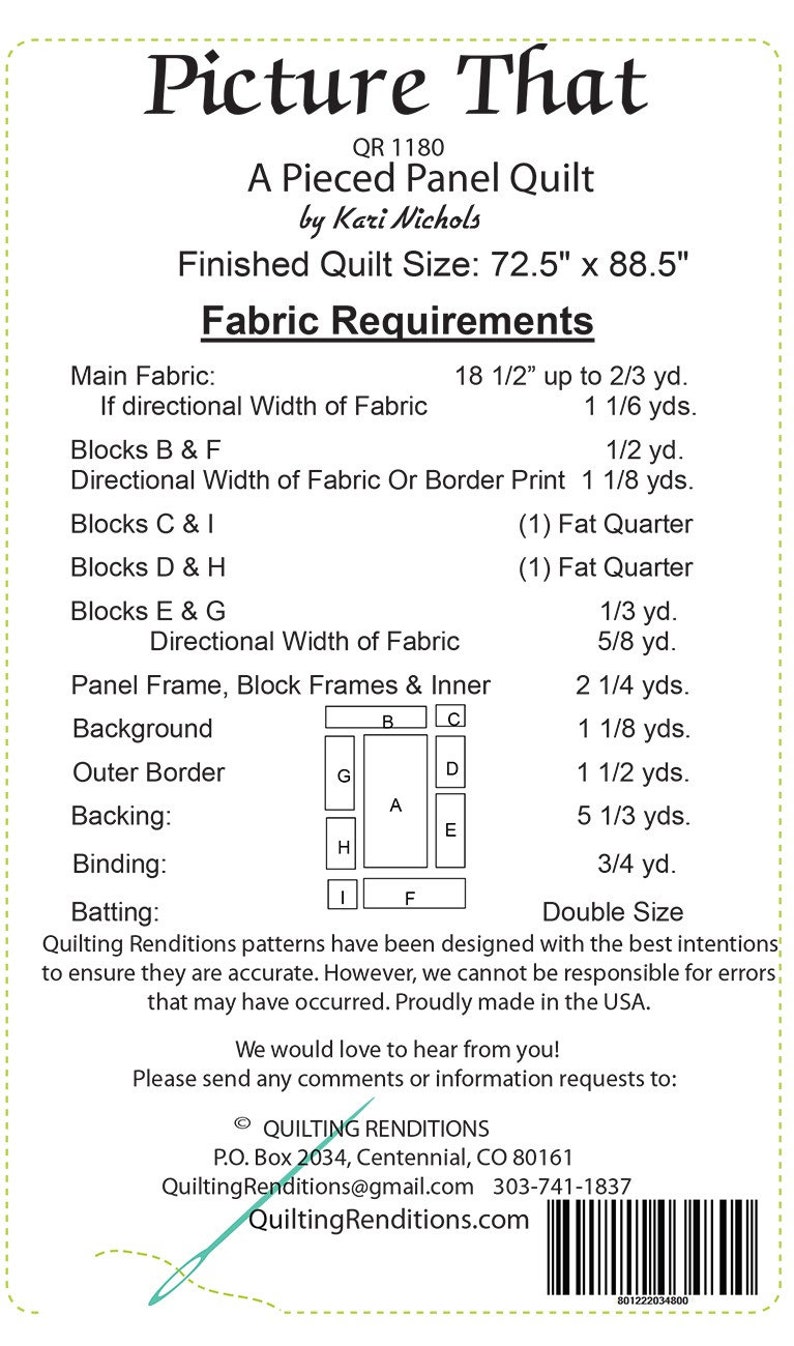 Picture That Panel Frame Quilt Pattern, Quilting Renditions QR1180 ...