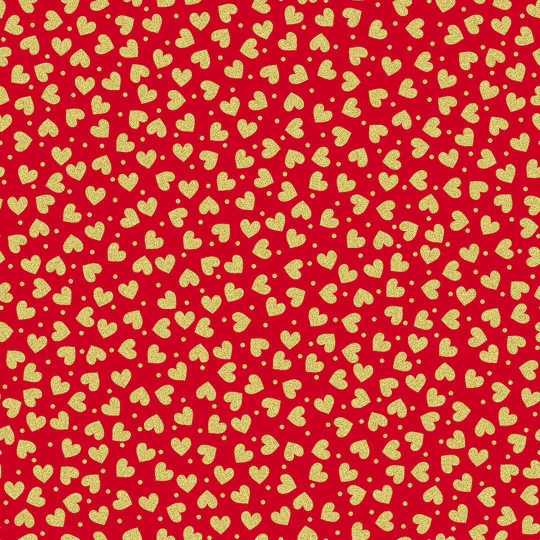 Cherish - Red Gold Valentine Mini Hearts Fabric, Kanvas 8963MB-10, Red ...