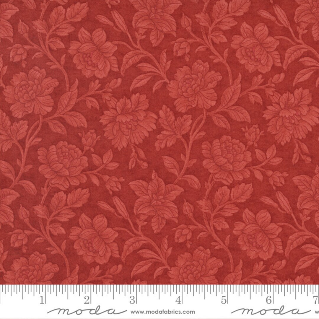 Rendezvous - Red Tonal Floral Damask Fabric, Moda 44303 13 Crimson ...