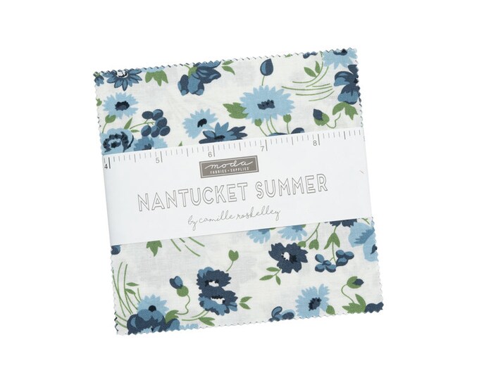 Nantucket Summer 5" Charm Pack, Moda 55260PP, Blue Green Floral Charm ...