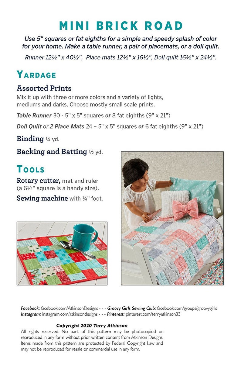 Mini Brick Road Table Runner Quilt Pattern, Atkinson Designs ATK-205 ...