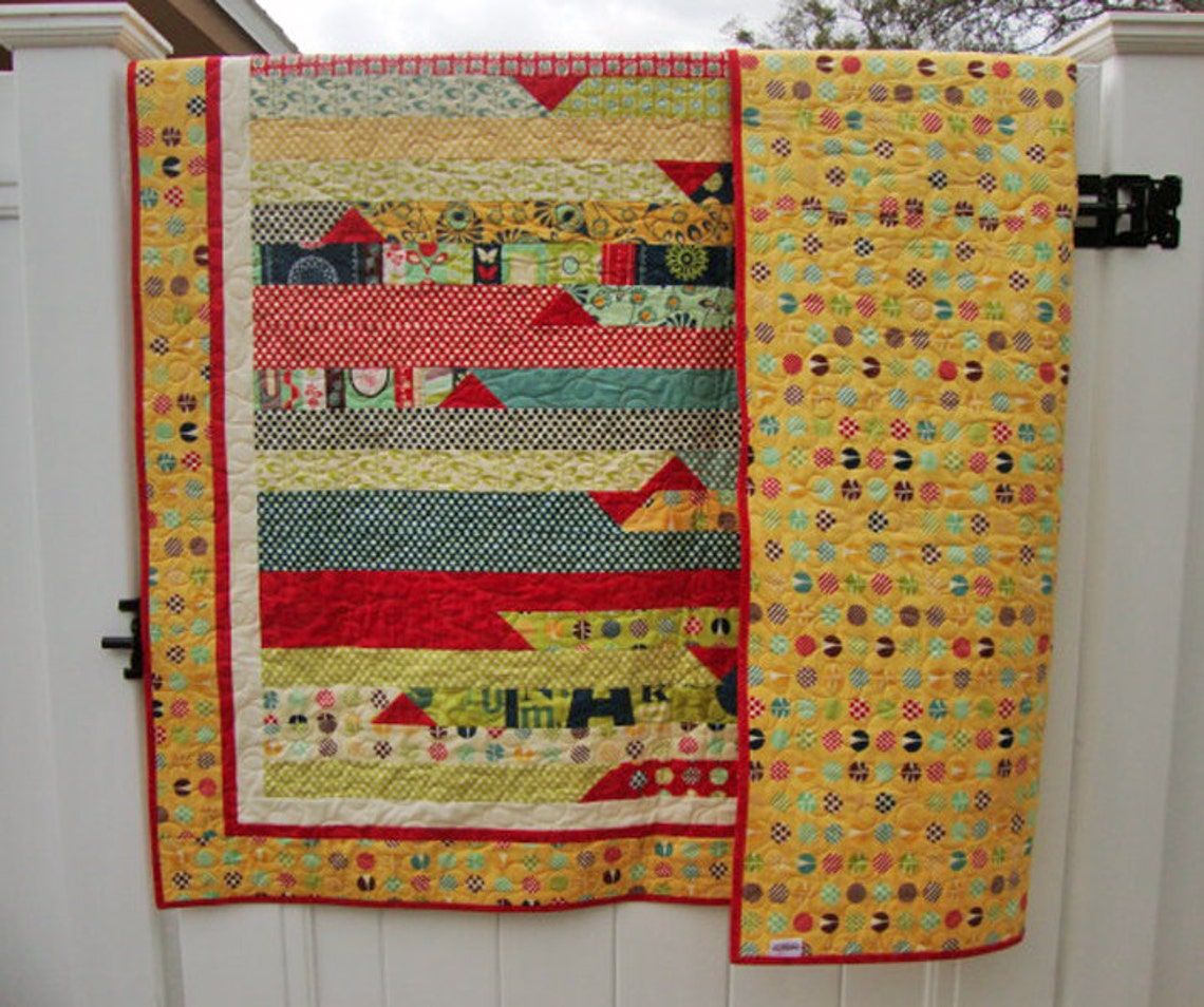 Gender Neutral Yellow Red Blue Green Striped Throw Quilt, 62" X 74 ...