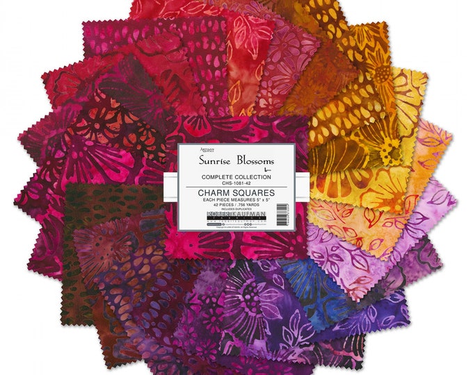 Sunrise Blossoms Batik Charm Pack, CHS-1081-42, Purple Red Yellow ...