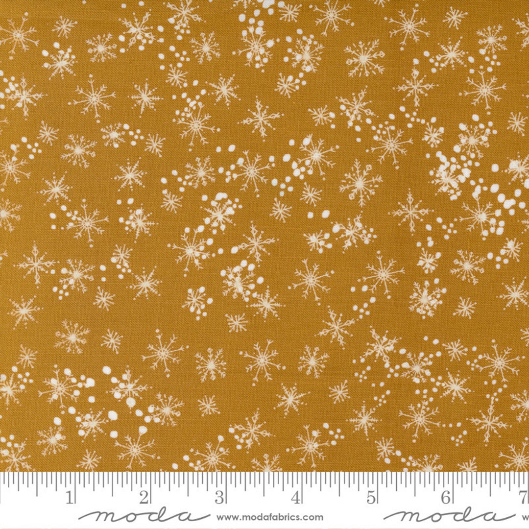 REMNANT 28" of Cheer and Merriment Brass Gold Snowflake Fabric, Moda ...