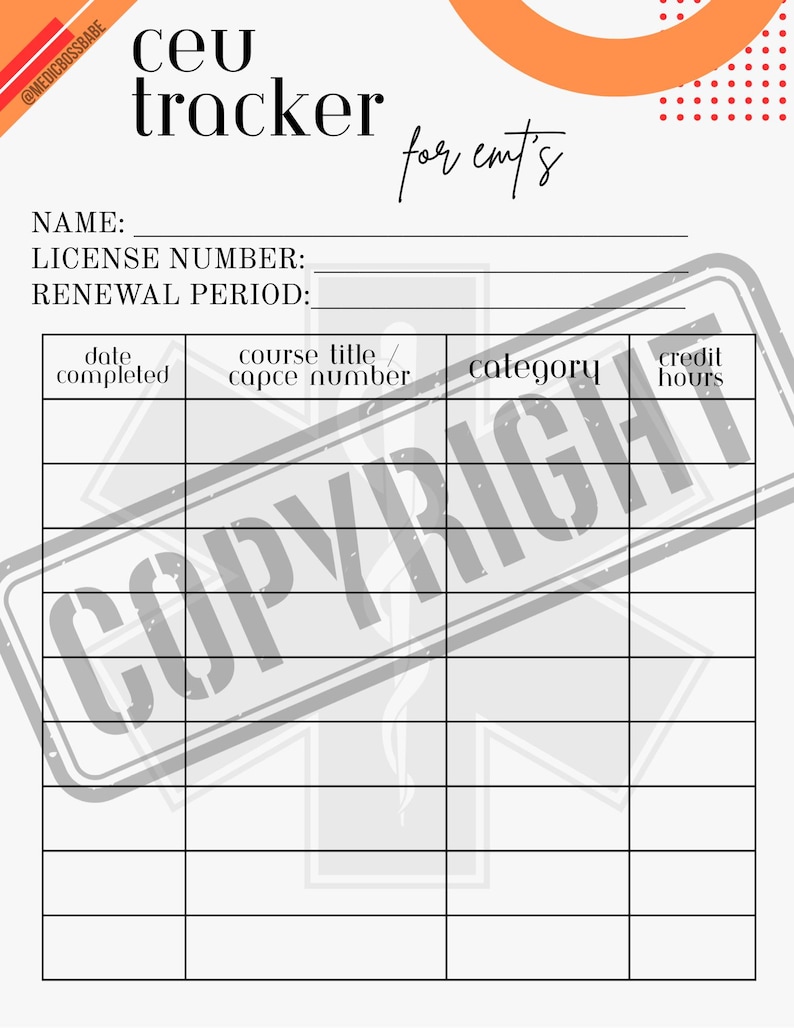 EMT CEU Tracker – Printable Continuing Education Log - Etsy