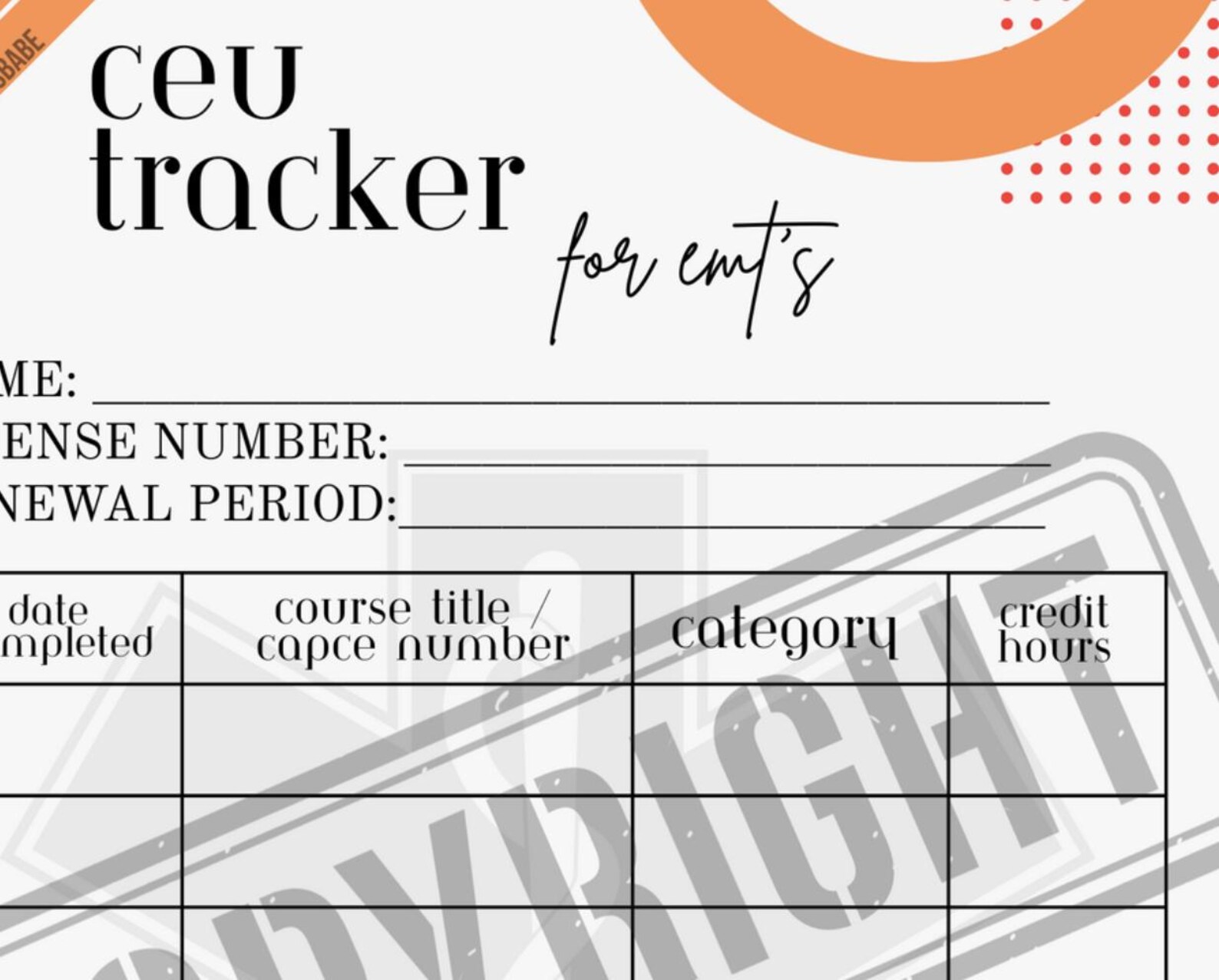 EMT CEU Tracker – Printable Continuing Education Log - Etsy
