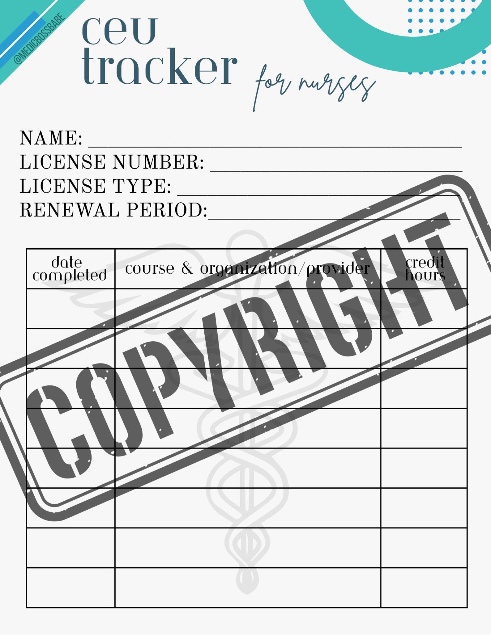 RN CEU Tracker - Printable Continuing Education Log - Etsy