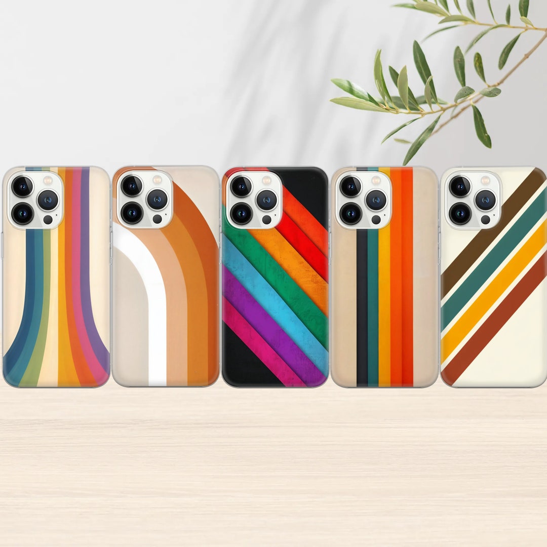 Retro Stripes Phone Case Retro Lines Cover for iPhone 16 Pro, 15, 14 ...