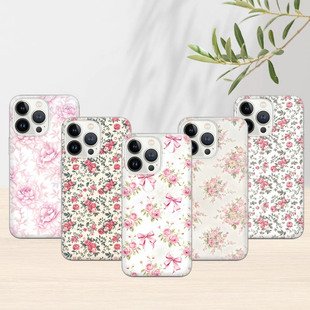 Shabby Chic Phone Case Pink Cute Bow Cover for iPhone 16 Pro, 15, 14 ...