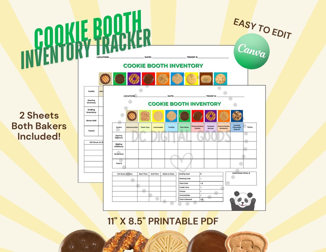 Girl Scout Cookie Booth Digital Download Pack Inventory Spreadsheet Flyers Printable - Etsy