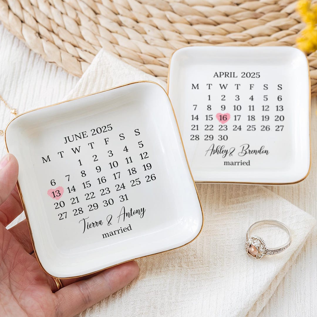 Wedding Calendar Date Jewelry Dish, Wedding Ring Dish, Engagement ...