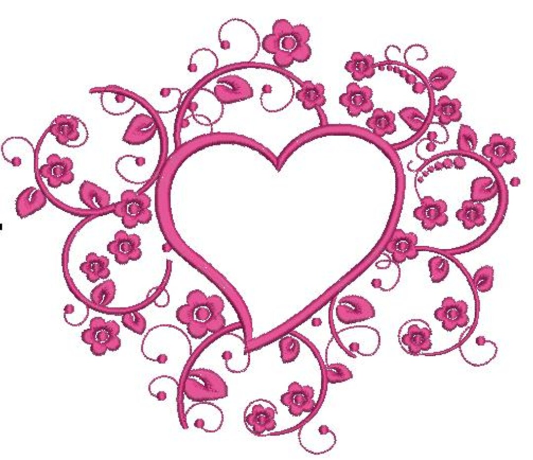 Heart and Floral Accent Machine Embroidery Design for Clothing ...