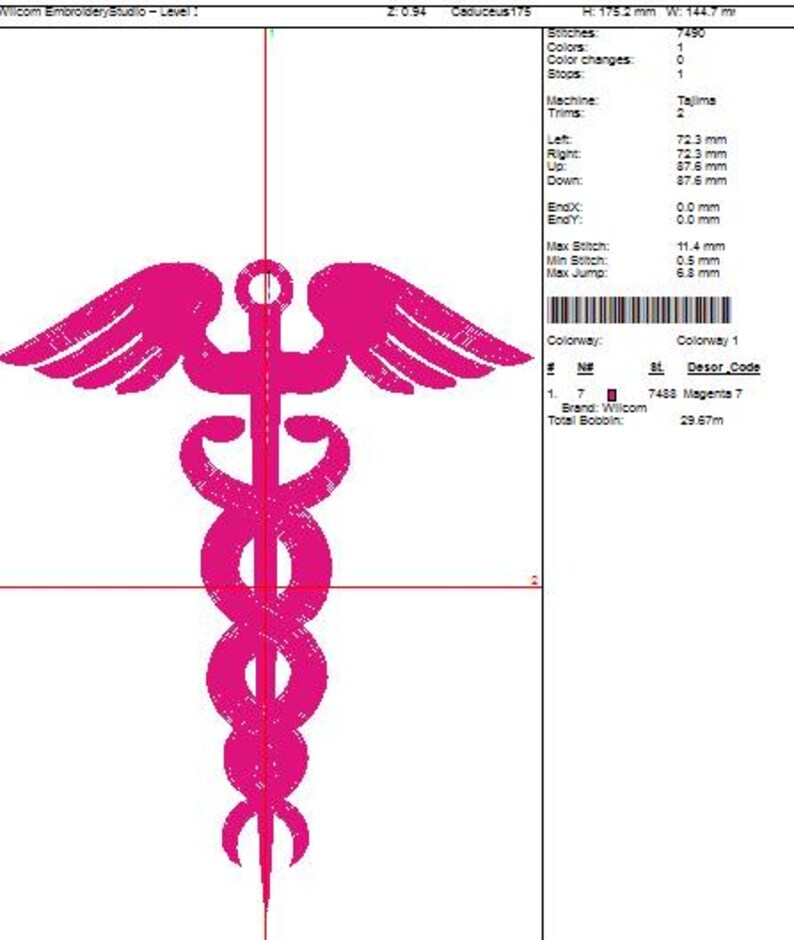 Caduceus Embroidery, Medical Pattern, Healthcare Design Embroidery ...