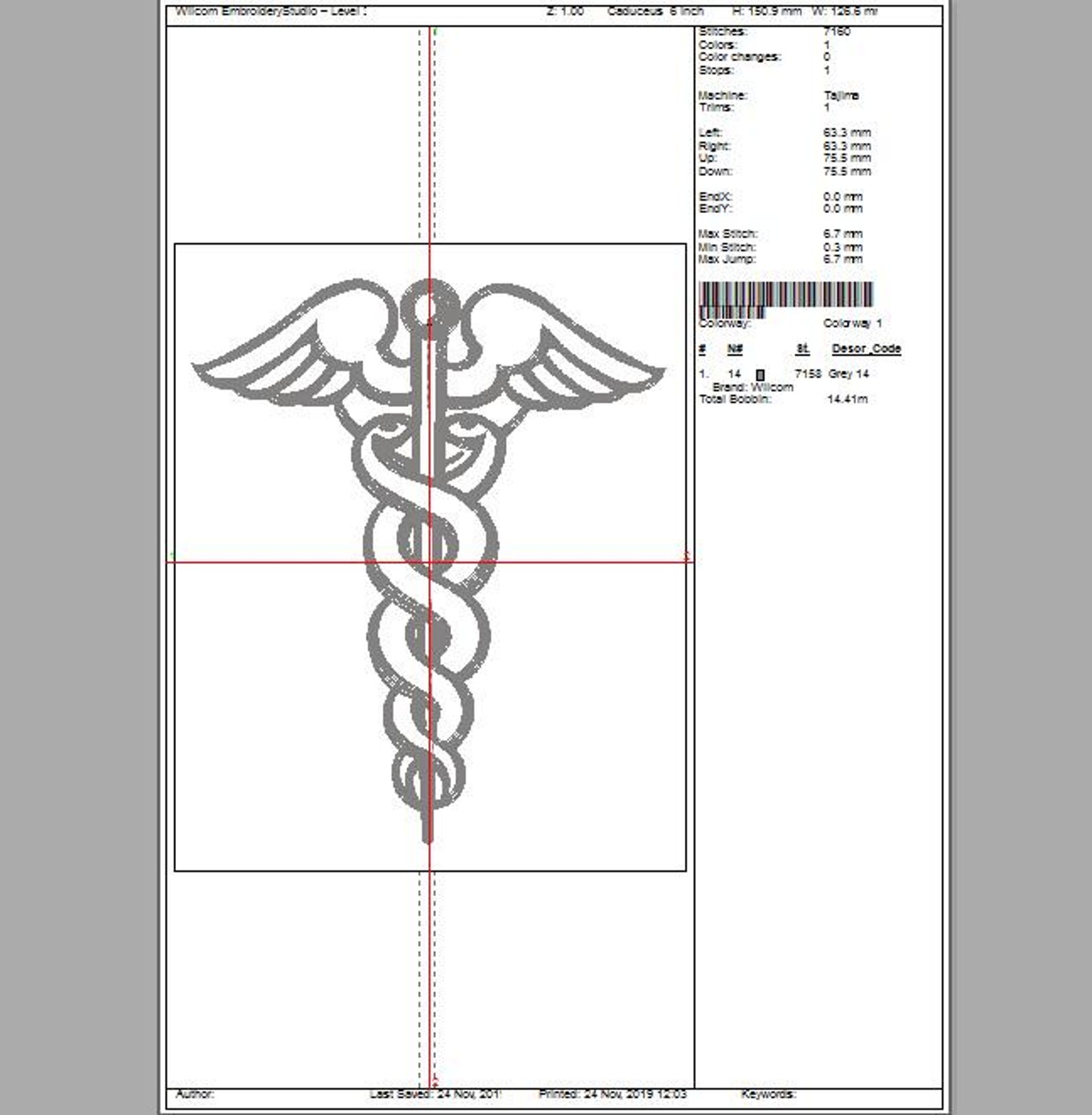 Caduceus Embroidery, Medical Pattern, Healthcare Design Embroidery ...
