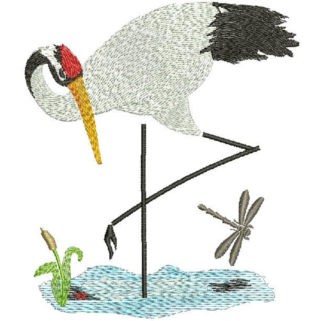 Red Crowned Crane Japanese Cranes Machine Embroidery Design - Etsy