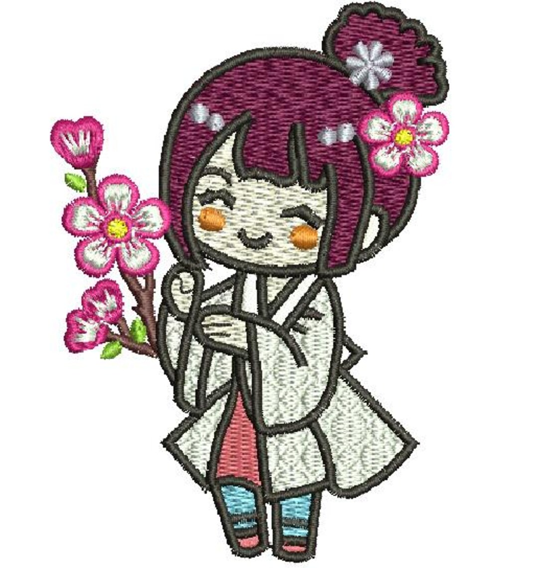 Cute Girl With Sakura Machine Embroidery Design Instantly Download - Etsy