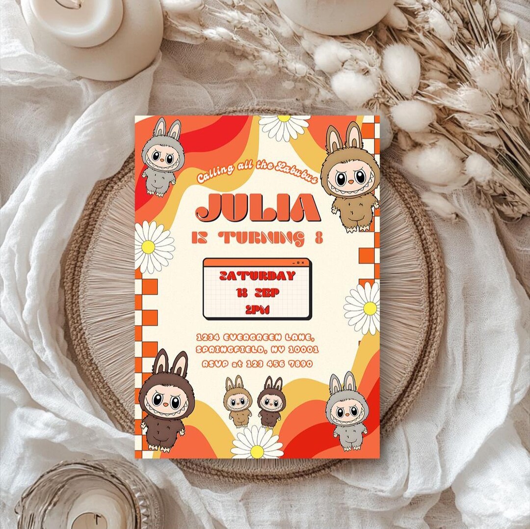 Labubu Birthday Invitation Template Labubu Birthday Card Labubu Party ...