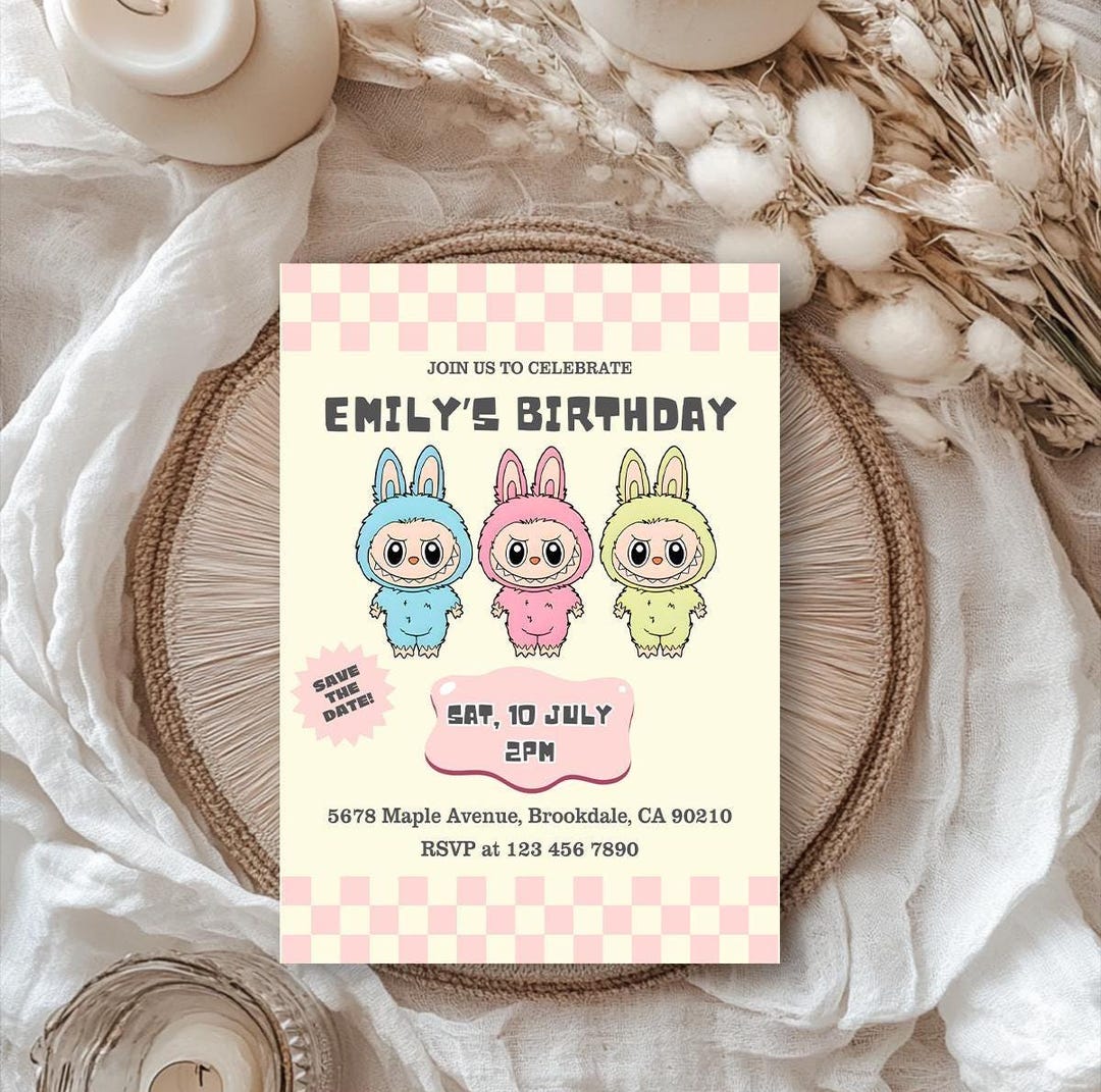 Labubu Birthday Party Invitation Labubu Birthday Invite Template Labubu ...