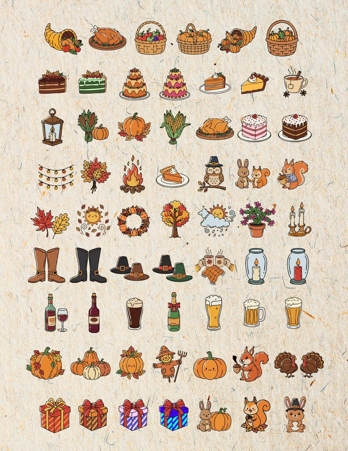 Thanksgiving Clipart Set: Cozy Fall Harvest Illustrations (PNG Files ...