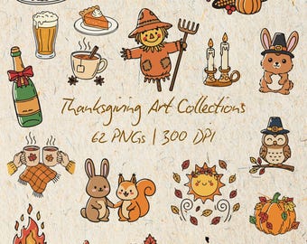 Thanksgiving Clipart Set: Cozy Fall Harvest Illustrations (PNG Files ...