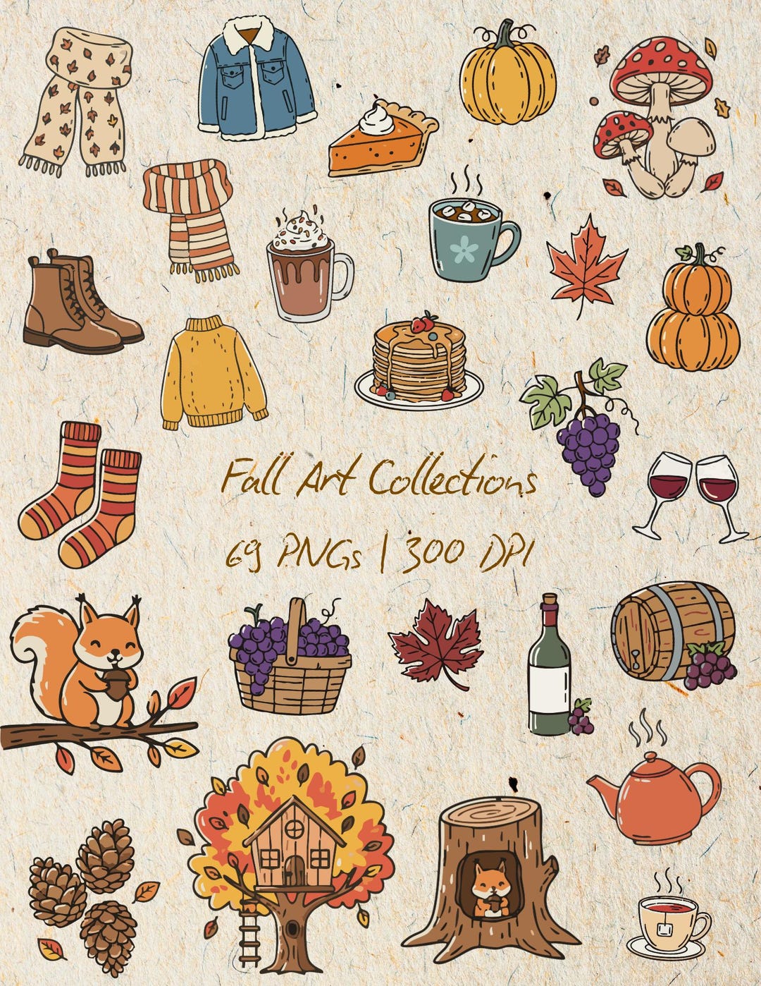 Fall Clipart Set PNG Bundle Autumn Leaves & Cozy Thanksgiving Pngs ...