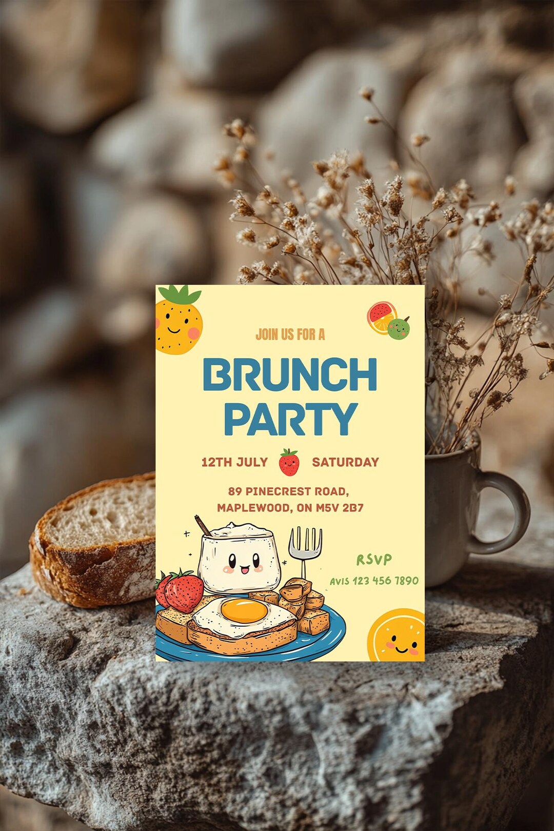 Cartoon Brunch Birthday Invitation Template: Customizable Printable ...