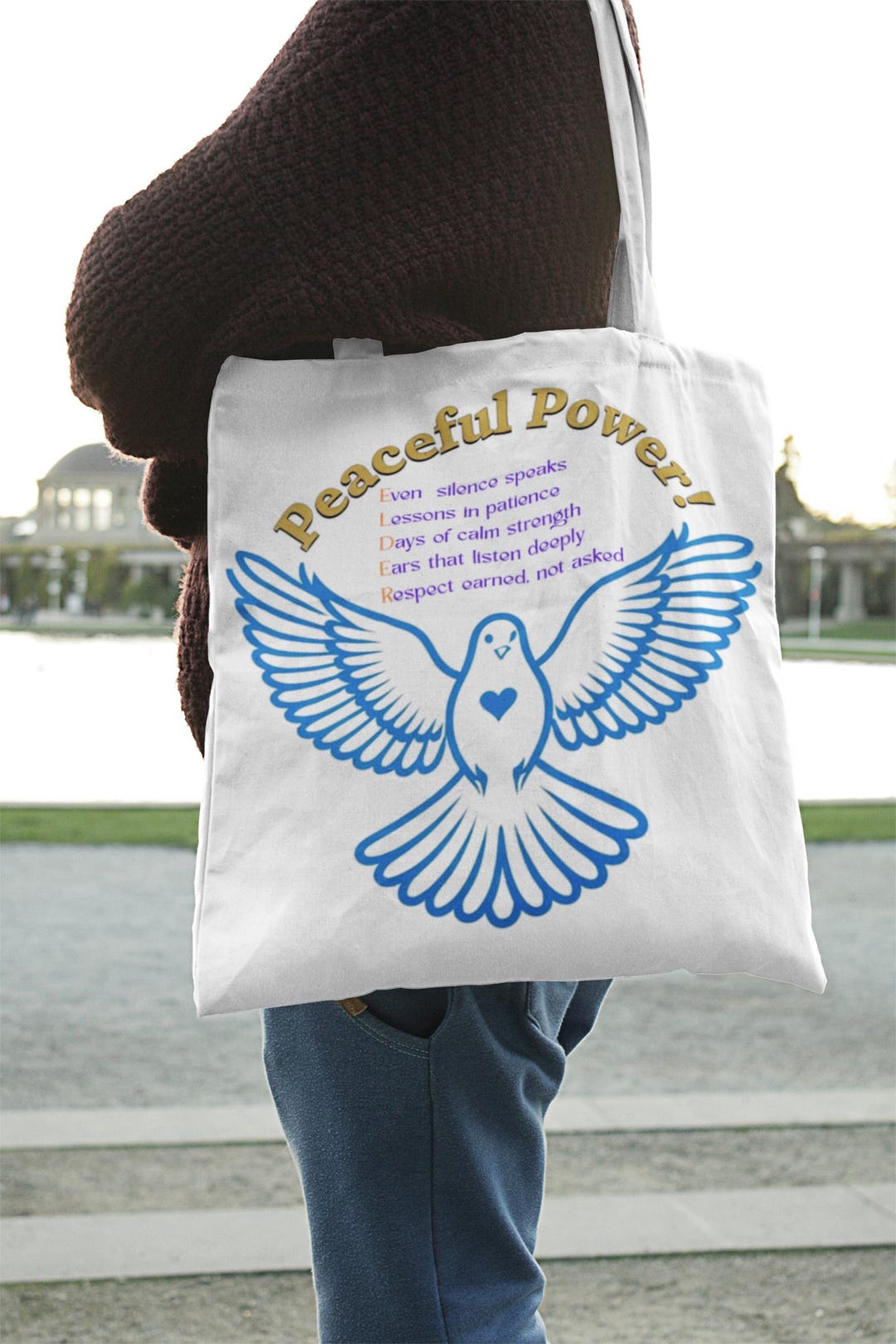 Peaceful Power Tote Bag, Acrostic Elder Poem, Birthday Gift, Elder's ...