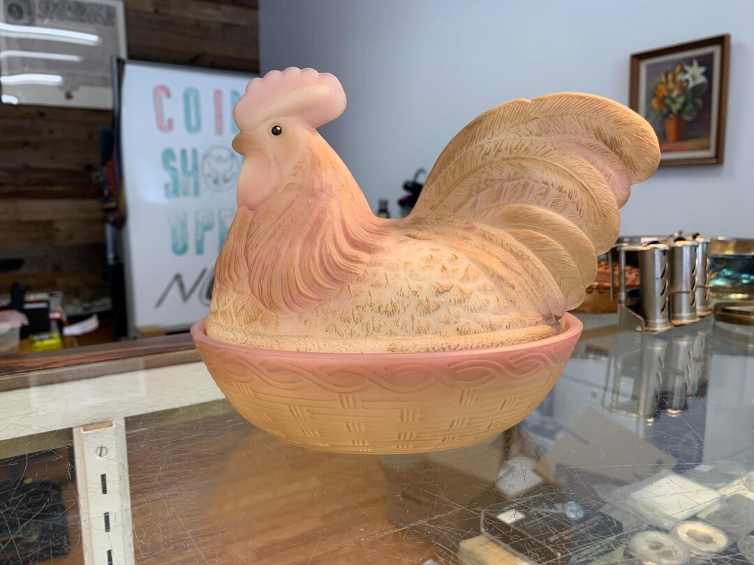 Fenton Folk Art Rooster on Nest Hand Painted With Original Stickers - Etsy