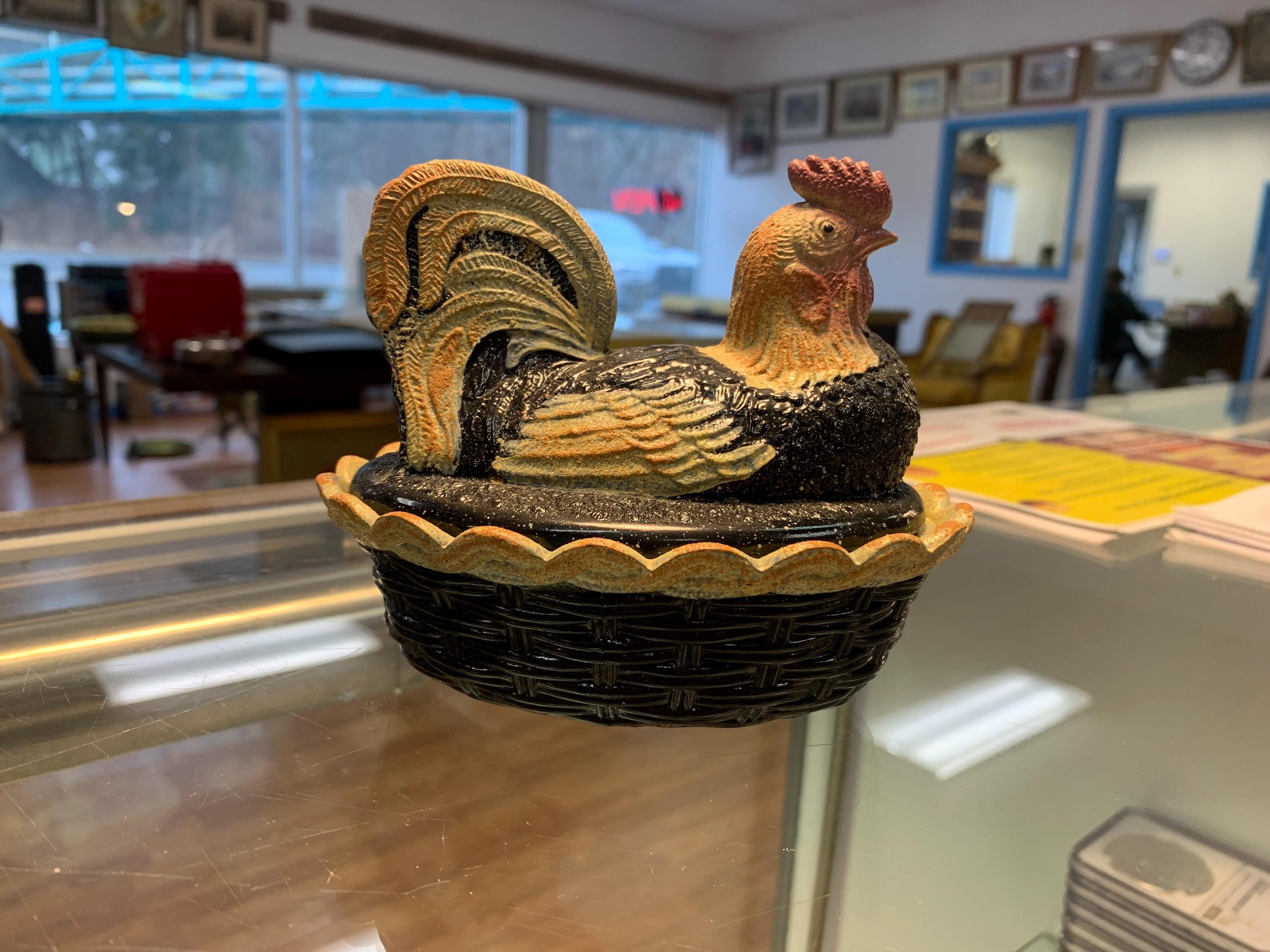 Fenton Hand Painted Folk Art Rooster on Nest - Etsy